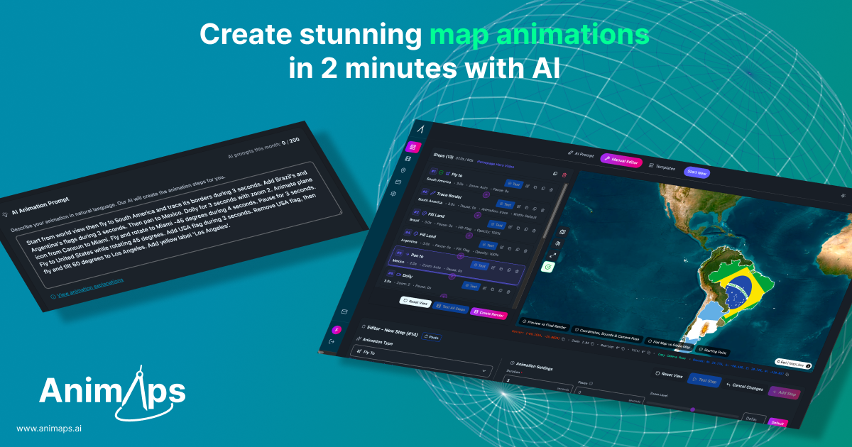 Animaps Features — 28 Animation Types, AI Editor, Globe & Flat Map ...